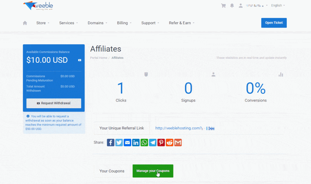 Generate coupon code - Veeble Hosting