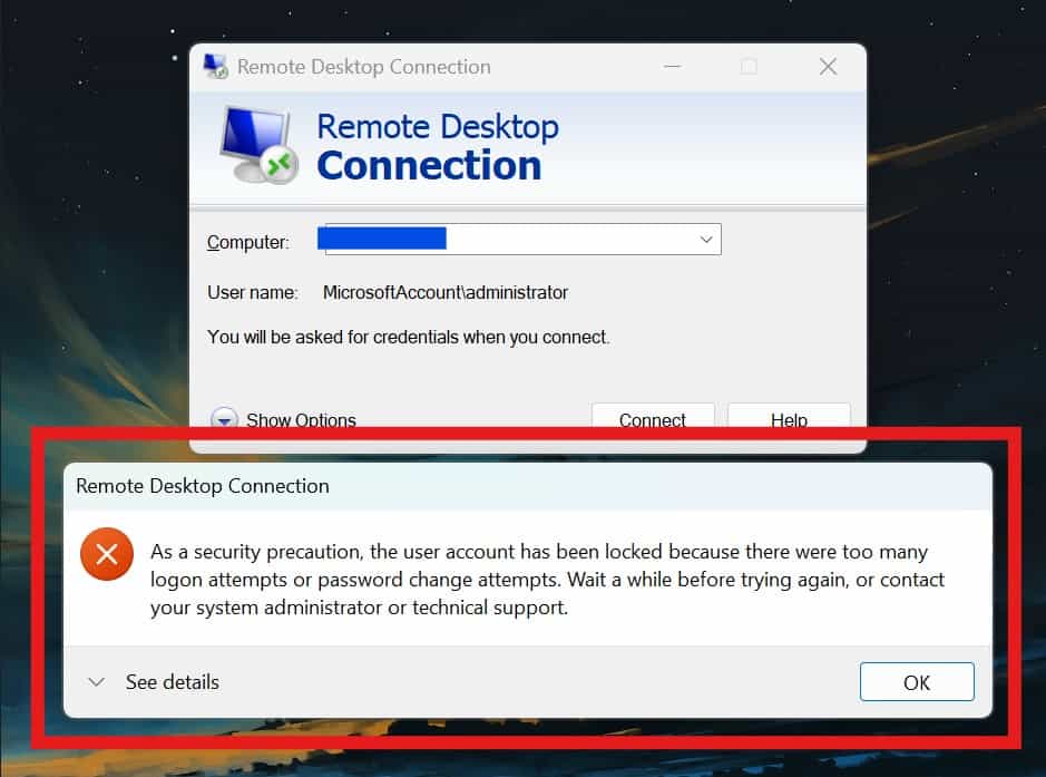 Fix Windows RDP Locked Out Error within 2 Minutes